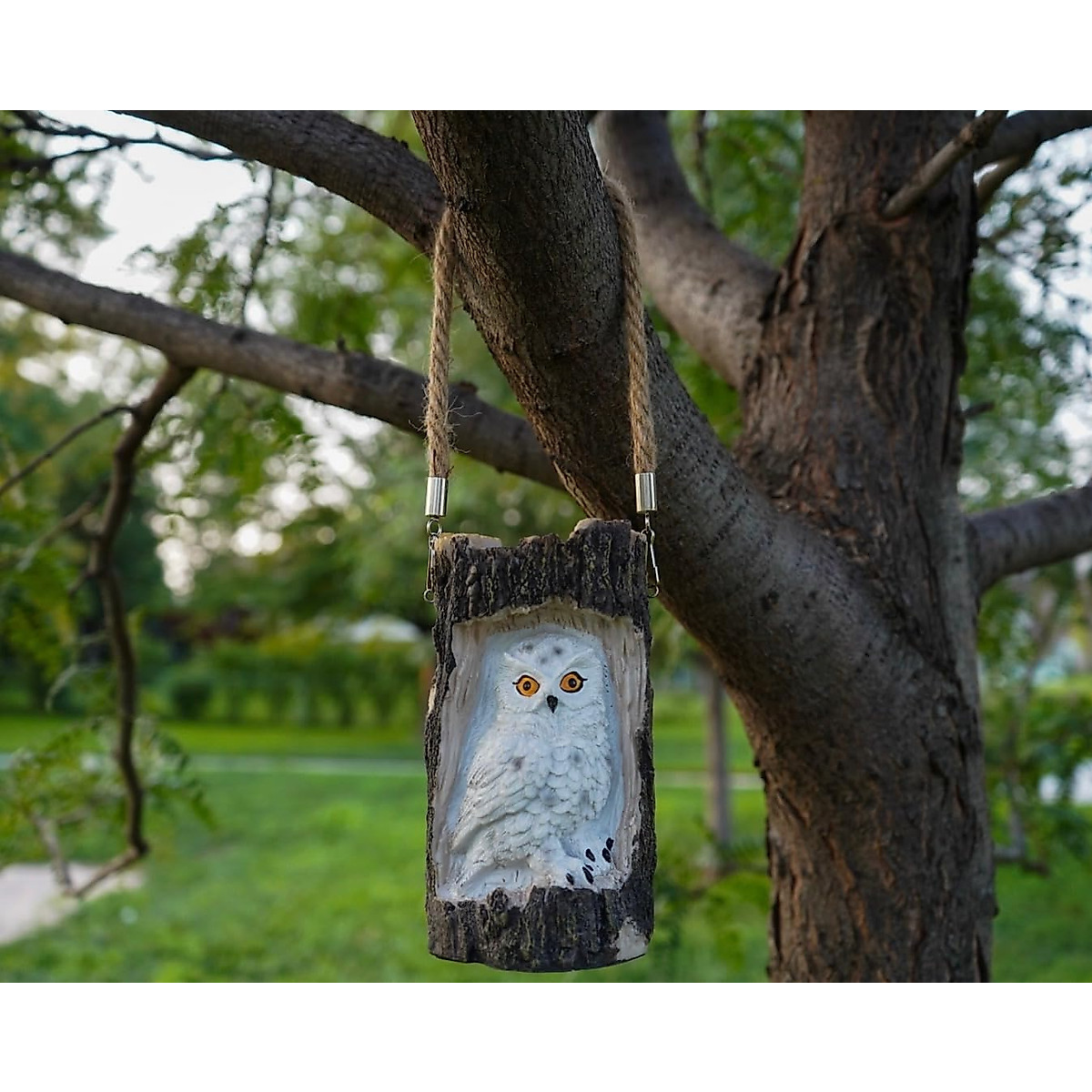 The Roo - White Owl Solar Powered Figurine - Outdoor Garden Decor - Backyard Waterproof Animal Garden Statue - Hanging Owl Solar Powered Light for Outside - Patio, Yard, and Lawn