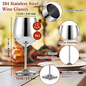 12 Pcs 18oz Stainless Steel Wine Glasses Metal Unbreakable Wine Glass Portable Steel Wine Glass Stainless Steel Wine Goblets Stemmed Silver Metal Wine Glasses for Wedding Anniversary Events Party