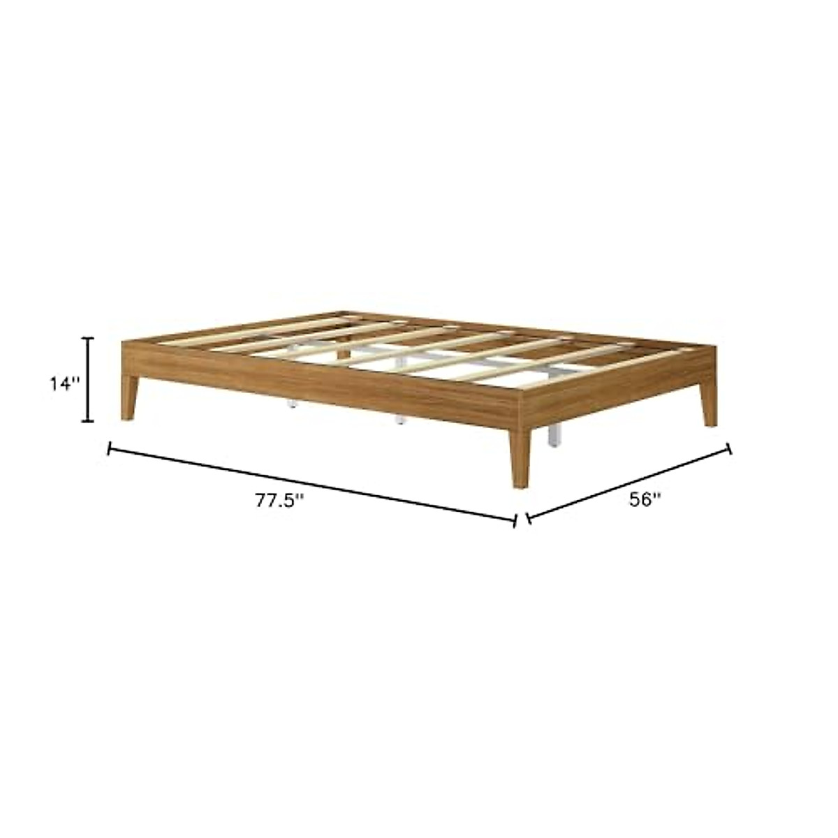 Plank+Beam Solid Wood Platform Bed Frame, Strong Wood Slat Support, No Box Spring Needed, Easy Assembly, Matte Pecan, Queen