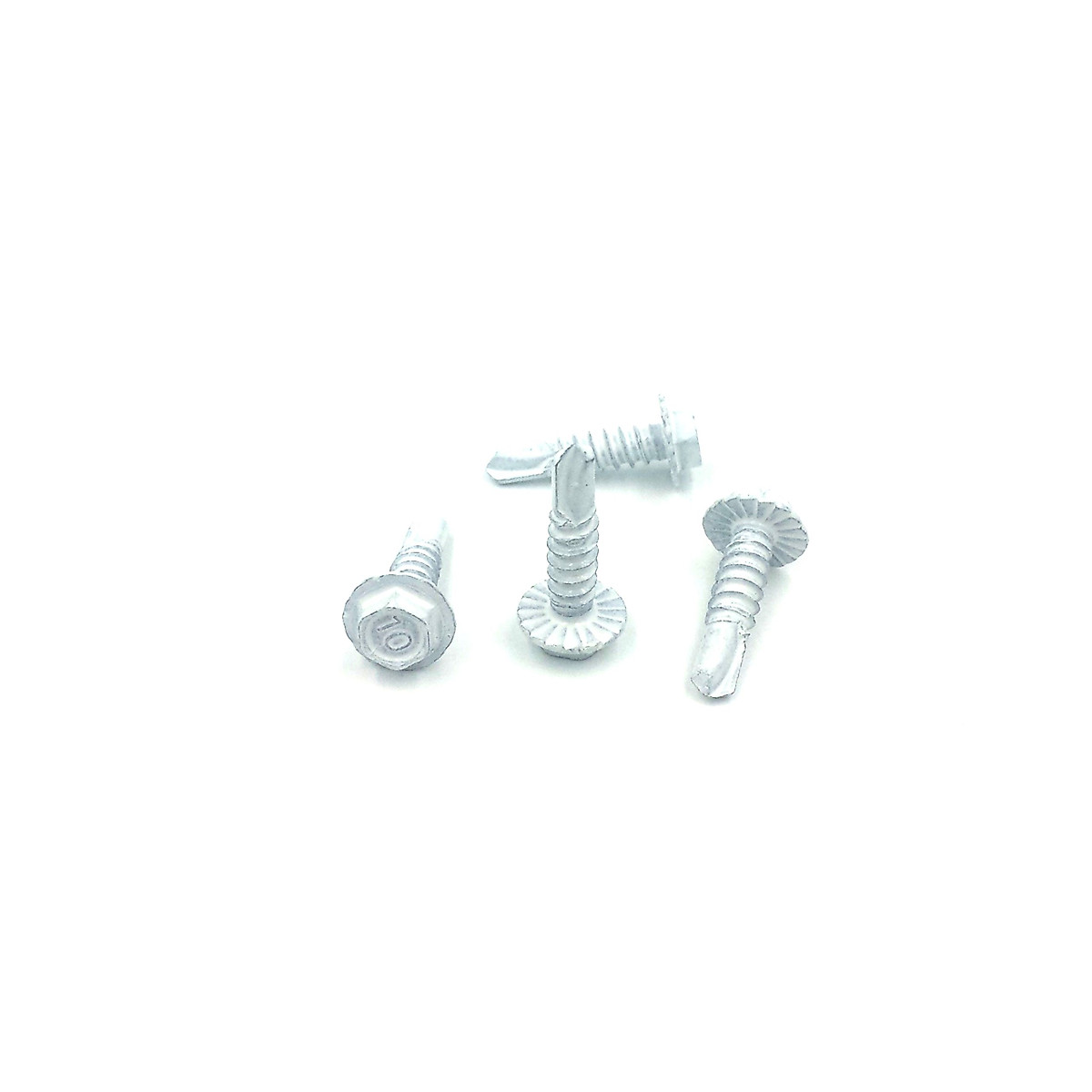 #10 x 3/4" Hex Washer Head Self Drill Screw #3 Pt w/Serrations Head Mark (100, White)