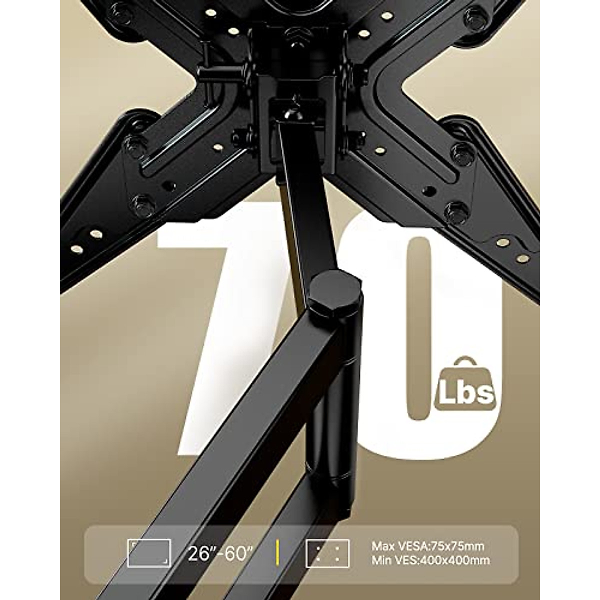 TV Mount, Full Motion TV Wall Mount Swivel and Tilt for 26-60 Inch TVs & Monitors, Single Stud Corner Outdoor Wall Mount Bracket with Articulating Arm Extension Rotation Max VESA 400X400mm up to 70lbs