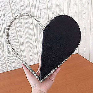 Cute Mini Heart Shape Evening Clutch Bag, Rhinestone Diamond Frame Wedding Party Purse Handbag for Women (black)