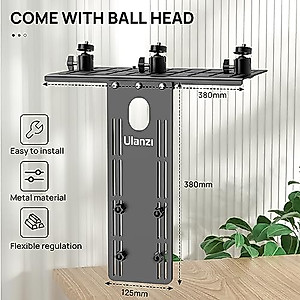 jusmo ULANZI LS16 VESA Camera Mount DSLR Monitor Top Shelf, Aluminum, Black, 3 Ballhead