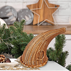 Cornucopia Basket Centerpiece 11 Inch Height Christmas Cornucopia Centerpiece Horn Shape Weaven Basket Table Decorations for Fall Harvest Thanksgiving Decor Collectible Figurines