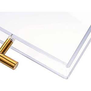 12"x16" Clear Acrylic Serving Tray with Golden Handles, Huge Capacity Sturdy Acrylic Tray for Coffee, Juice, Kitchen and Desk Organizer, Storage Tray (12"x16")