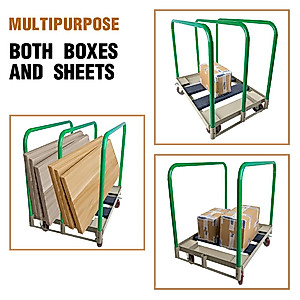 Yeeoy Steel Panel Truck with Swivel Casters and Wood End, Heavy Duty Panel Dolly Cart Drywall Sheet Cart with 3 Standard Upright, 1500 lbs Capacity Platform Truck Cart, 36" Length x 24" Width