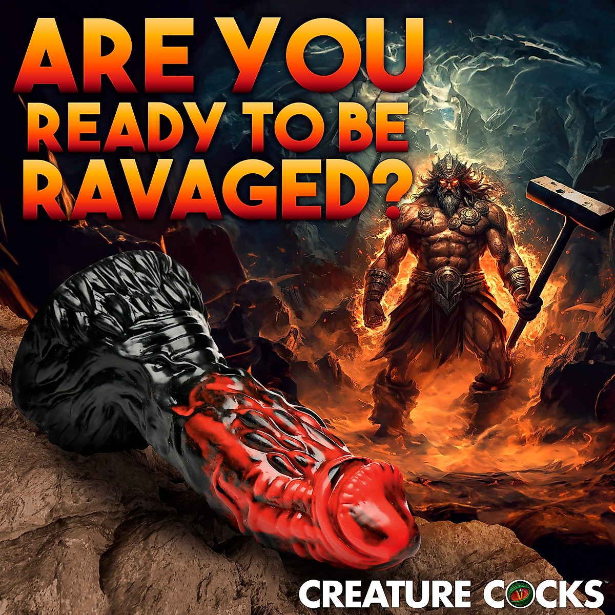 CREATURE COCKS Vulcan Silicone Dildo for Men, Women & Couples. Firm and Flexible, Strong Suction Base, Fantasy Dildo, Unique Texture. Premium Phthalate-Free & Body-Safe Silicone. 1 Piece, Red