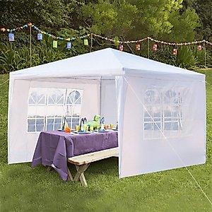 10'x10' Outdoor Party Tent,Canopy Tent Wedding Birthday Tent with 3 Sidewalls,Pop Up Canopy for Parties, White Canopy Tent Outside Gazebo Event Tents for Garden,Patio and Backyard