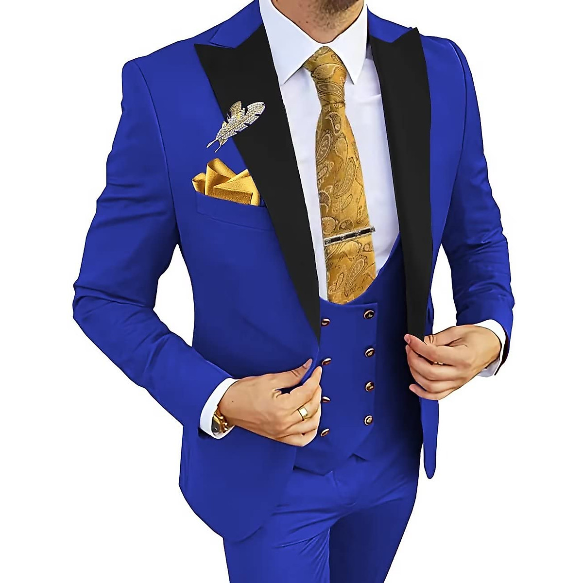 SHUZHXLZANGY Men Wedding Suits Slim Fit 3 Piece Tuxedo,One Button Tux Jacket Vest Trousers Dinner Wedding,Green Suits for Men (42) L