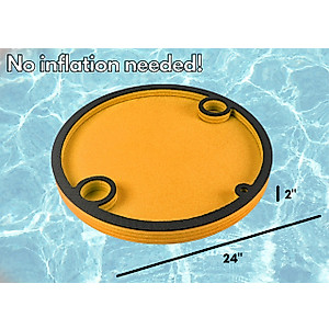 Polar Whale Floating Breakfast Table Serving Buffet Orange and Black Round Tray Drink Holders for Swimming Pool Beach Party Float Lounge Refreshment Durable Foam UV Resistant with Cup Holders 24 Inch