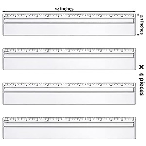 4 Pieces Magnifying Ruler 12 Inch Clear Ruler Plastic Data Processing Metric Scale Ruler Transparent Rulers for Reading Drawing Drafting