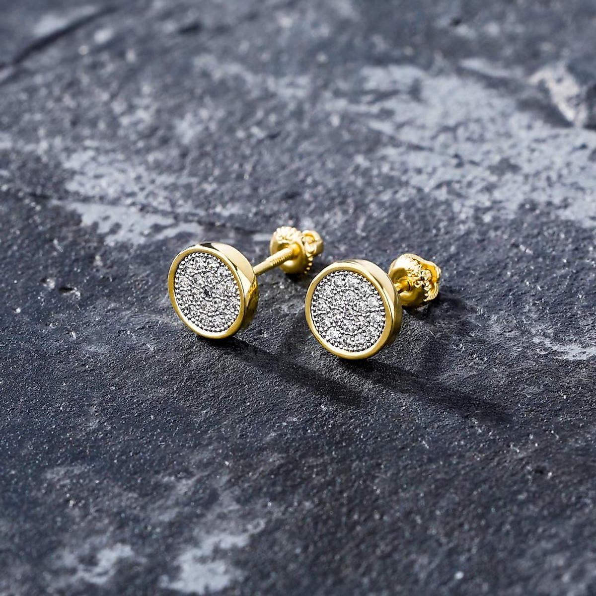 TOPGRILLZ Gold Srew On Diamond Stud Earrings 5A+ Cubic Zirconia 14K Gold Cluster Round Screw Back Earrings Hypoallergenic For Men Women Aretes De Hombre-Thin Round Silver