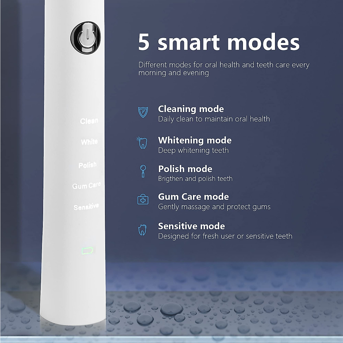 Electric Toothbrush for adults, Sonic Toothbrush with 4 Brush Heads 1 Calculus Cleaner, Rechargeable Toothbrushes with 5 Modes and Smart Timer, Fast Charge 4 𝐇𝐨𝐮𝐫𝐬 𝐋𝐚𝐬𝐭 90 𝐃𝐚𝐲𝐬 (White)