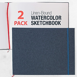 U.S. Art Supply 9" x 12" Watercolor Book, 2 Pack, 76 Sheets, 110 lb (230 gsm) - Linen-Bound Hardcover Artists Paper Pads - Acid-Free, Cold-Pressed, Brush Painting & Drawing Sketchbook Mixed Media