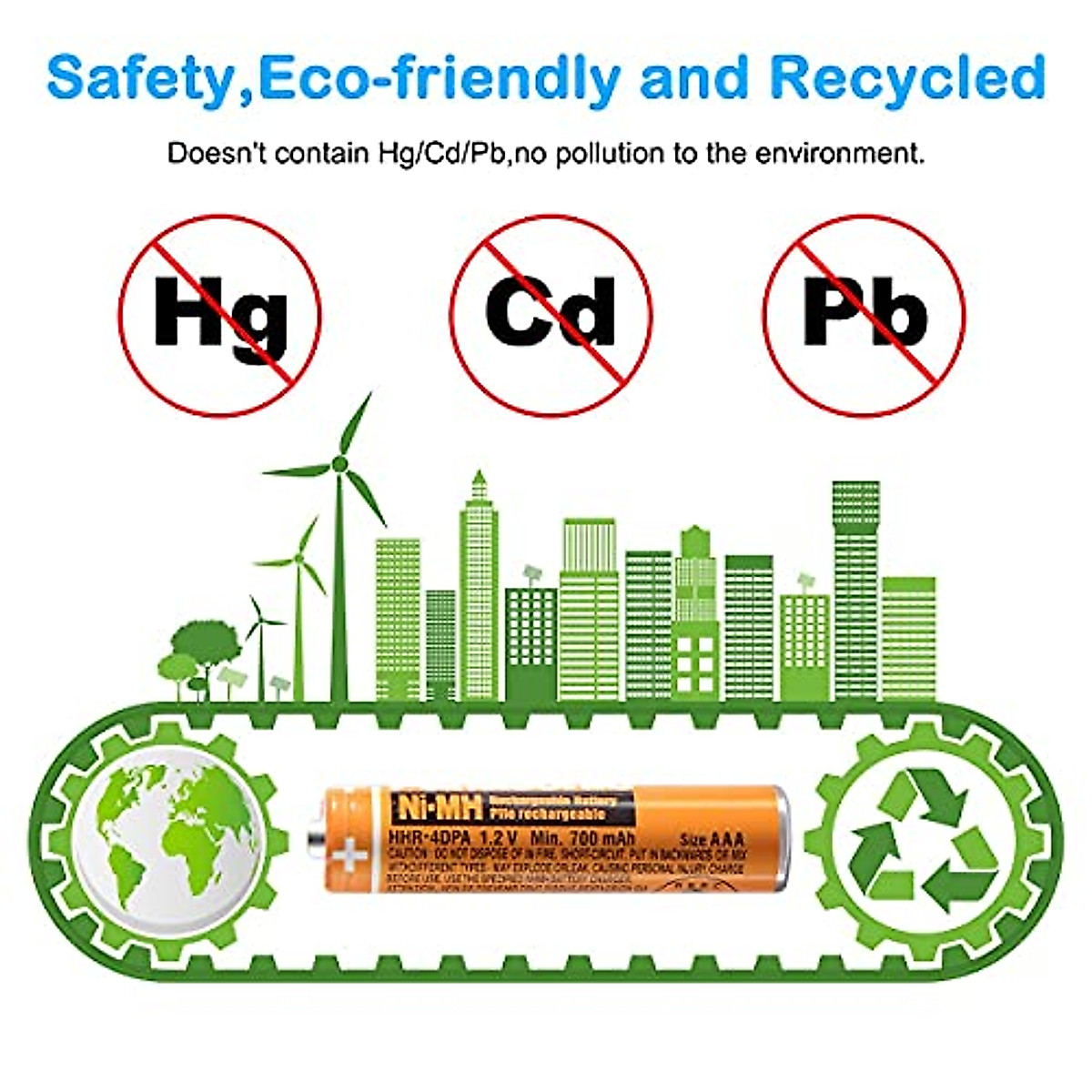 NI-MH AAA Rechargeable Battery 1.2V 700mah 8-Pack HHR-4DPA AAA Batteries for Panasonic Cordless Phones, Remote Controls, Electronics