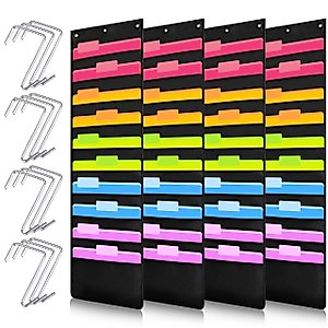 Geyee 4 Pack Wall Hanging File Folders Organizer, Heavy Duty Storage Pocket Chart, Over Door Hangers Included, Hanging Wall Paper Organizer Holder for School Classroom Office Home(10 Pocket)