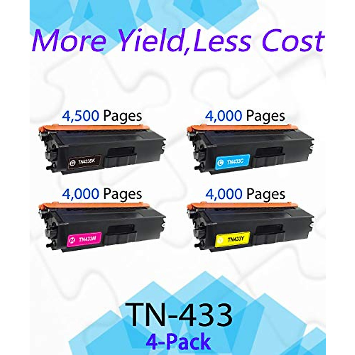 (4-Pack, BK+C+M+Y) Compatible TN-433 TN433BK TN433C TN433M TN433Y TN433 Toner Cartridge Used for Brother HL8260CDN L8360CDWT L9310CDW MFC-L8690CDW L8610CDW L9570CDW(T) Printer, by EasyPrint
