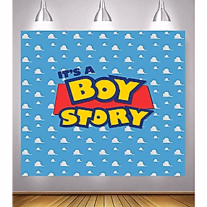 Art Studio It's a Boy Story Backdrop Birthday Party Theme Photo Background Blue Sky White Clouds Photography Backdrops Baby Shower Kids Hero Photo Booth Studio Props Vinyl 6x6ft