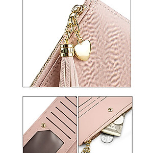 YaJaMa Women Wallet Long PU Leather Solid Credit Card Case Holder Organizer Zipper Coins Purse Cellphone Pouch with Tassel (Red)