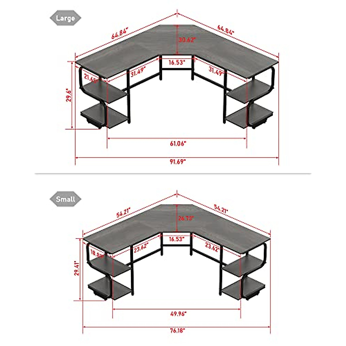 Teraves Modern L Shaped Desk with Shelves,64.84" Computer Desk/Gaming Desk for Home Office,Corner Desk with Large Desktop (Black Oak+Black Frame, Large+4 Tier Shelves)