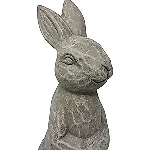 Elly Décor 14 Inch Tall Standing Sculpture for Your Patio & Yard, Outdoor Lawn décor, Cute Ceramic Figurine Garden Rabbit Bunny Statue, Gray Cement