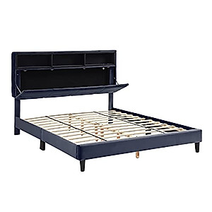 Furniture of America Halifax Modern Storage Fabric California King-Size Bed with USB for Bedroom, Guest Room Bed, Gray