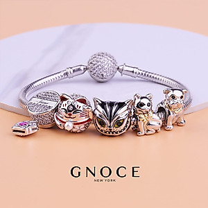 GNOCE Lucky Cat Charms for Women Sterling Silver “Wish You Luck” Cute Cat Bead Charm with Cubic Zirconia Fit Bracelet Necklace Gifts for Daughter & Friends Pet Lovers (Lucky Cat)