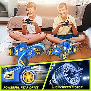 STAVOZE Remote Control Car, RC Stunt Car with 4 Batteries, 2.4Ghz Double Sided 360° Rotating and Tumbling RC Car with Lights and Music, Remote Control Toy Car for Boys/Girls 4-7, 8-12, Birthday/Xmas