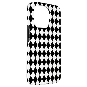 iPhone 15 Pro Classic Black and White Harlequin Diamond Check Case