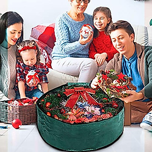 ProPik Christmas Wreath Storage Bag 24" - Garland Holiday Container with Tear Resistant Material - Featuring Heavy Duty Handles and Transparent Card Slot - (Green)