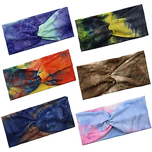 NODG 6 Pieces Tie Dye Headbands for Women - Knot Turban Headbands, Boho Knotted Yoga Head Wraps, Criss Cross Bands