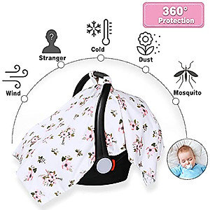 Carseat Canopy and Nursing Cover for Breastfeeding Cool/Warm Weather Infant Car Seat Cover Winter Baby Gifts for Newborn Floral for Boys Girls (Flower/Pink)