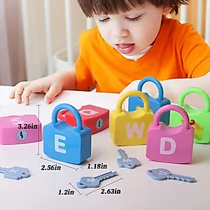 YECEN Alphabet Learning Lock Letter Combination-with 26 Locks, 26 Keys Montessori Preschool Alphabet Learning Game ABC Learning Educational Toys