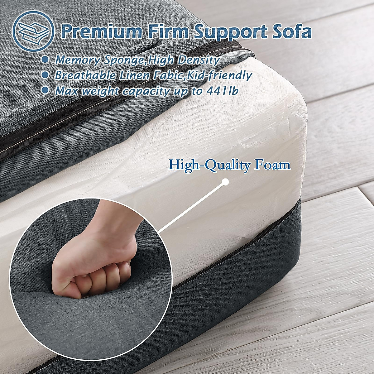 Sectional Sofa for Living Room 76inch Small Space Couches 3 Seater Sofa L shaped Chaise Loveseat Linen Fabric Comfy Couch Chairs with Reversible Ottoman Bench for Home, Apartment, Dorm, Office (Grey)