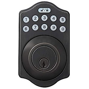 Amazon Basics Traditional Electronic Keypad Deadbolt Door Lock, Keyed Entry, Oil Bronze Finish