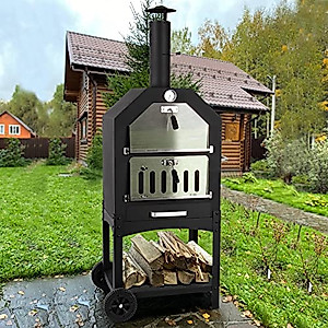 Outdoor Pizza Oven Wood Fired Pizza Oven Patio Portable Pizza Maker Cooking Grill with Wheels Waterproof Cover for Backyard Camping