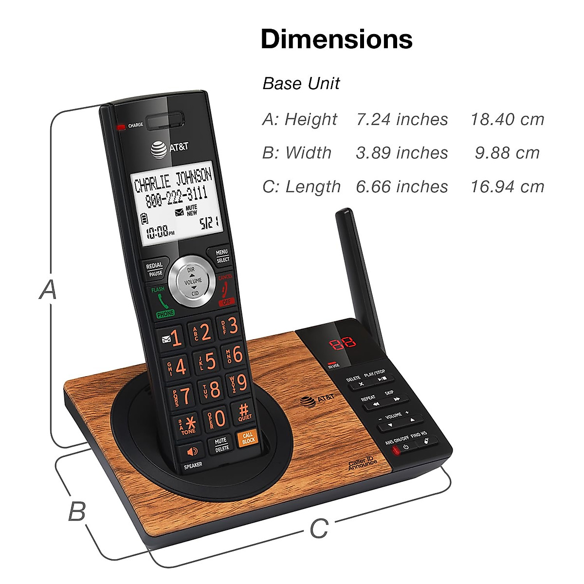 AT&T CL82267 DECT 6.0 2-Handset Cordless Phone for Home with Answering Machine, Call Blocking, Caller ID Announcer, Intercom and Long Range, Black & Wood Grain Finish