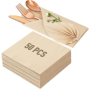 Gezond 50pcs Compostable Paper Napkins, Disposable Dinner Napkins 13 x 13 in Unbleached 2-ply Eco Lunch Tissue, Biodegradable Napkin for Thanksgiving Christmas Big Party