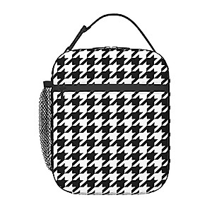 TGUBJGV Black and White Houndstooth Unisex Lunch Bag Tote Meal Bag Reusable Insulated Portable Lunch Box Handbags