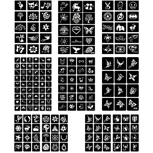 ChurlChurl 20 Sheets Temporary Tattoo Stencils, 622+pcs Henna Tattoo Stencil Kit for Girls Kids and Boys Face Body Paint DIY Art Reusable Glitter Tattoo Stencils Pack