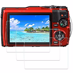 PCTC TG-6 Screen Protector Compatible with Olympus TG-6 TG-5 TG-4 Red Underwater Camera, 0.3mm 9H Hardness TG6 TG5 TG4 Tempered Glass Screen Cover (3 Packs) Easy to Install