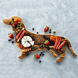 RWUDV 15.7 Inch Sausage Dog Dinner Plate Wooden Dachshund Dog Food Tray Cute Food Plates Cutting Board Family Party Convenient Food Tray