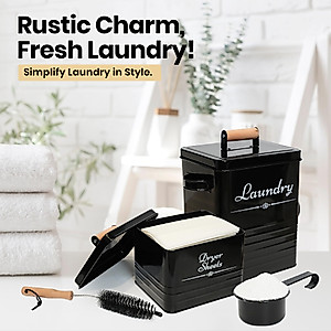 Farmhouse Metal Detergent Laundry Pods Container with Dryer Pod Sheet Holder for Laundry Room Organization and Storage with Scoop, Laundry Room Decor, Holds over 200 Laundry Pods and 300 Dryer Sheets