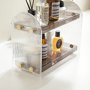 2 Tier Bathroom Countertop Organizer: Acrylic Makeup Organizer Perfume Tray Spice Rack Organization - Storage Shelf for Bathroom Kitchen Living Room Bedroom Dressing Table, Beelee