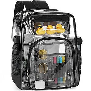 SYNPOS Clear Backpack Black For Adults Heavy Duty Clear Backpack Stadium Approved For School Boys Girls