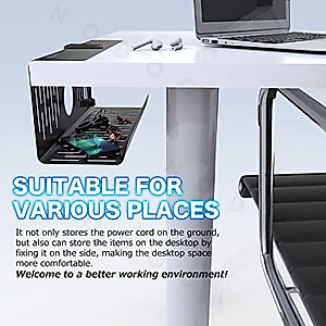 NODOCA No Drill Under Desk Cable Management Tray, 14'' Wire Management, Punch-Free Clamp on, Newest Metal Cable Tray, Wire Organizer Under Desk, Under Desk Basket for Office and Home, Black