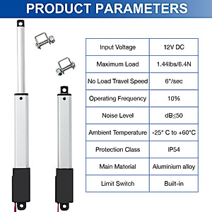 JQDML 1.2 Inch 1.2" Stroke 1.44lbs/6.4N Micro Linear Actuator 12V Speed 6"/sec with Mounting Brackets,for Robotics, Home Automation