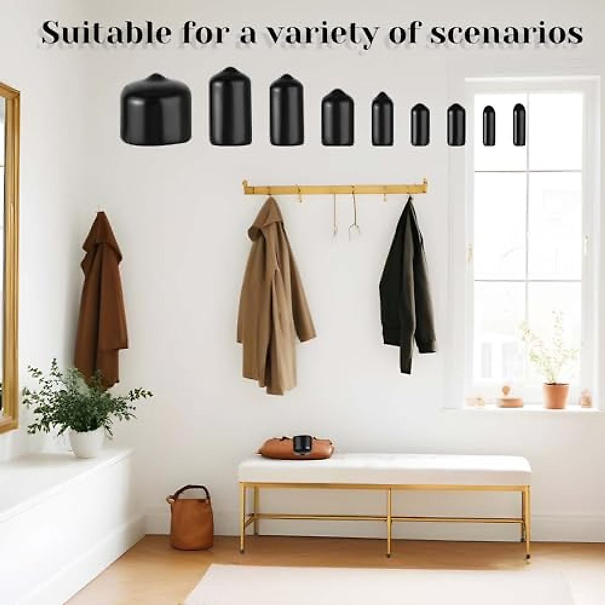 160 Pcs Rubber End Caps 2/25'' to 4/5'' Vinyl End Caps Flexible Rubber Caps Vinyl Tube Bolt Cap Rubber Screw Covers Black Bolt End Caps Screw Caps Thread Protectors for Metal Tube Rod Bolt(9 Sizes)