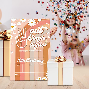 UDNADKEX 10th Birthday Invitations Girl Groovy with Envelopes, Invites for Girls Out Single Digits Birthday Party Daisy Rainbow, Hippie Retro Birthday Party Invitations Cards, 4"x6" Set of 20