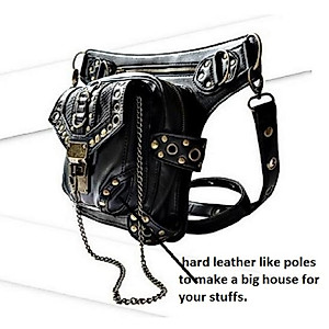 Wendingstan Rock Leather & Vintage Gothic Retro Steampunk Handbag Victorian Style Shoulder Waist Bag Black, Medium
